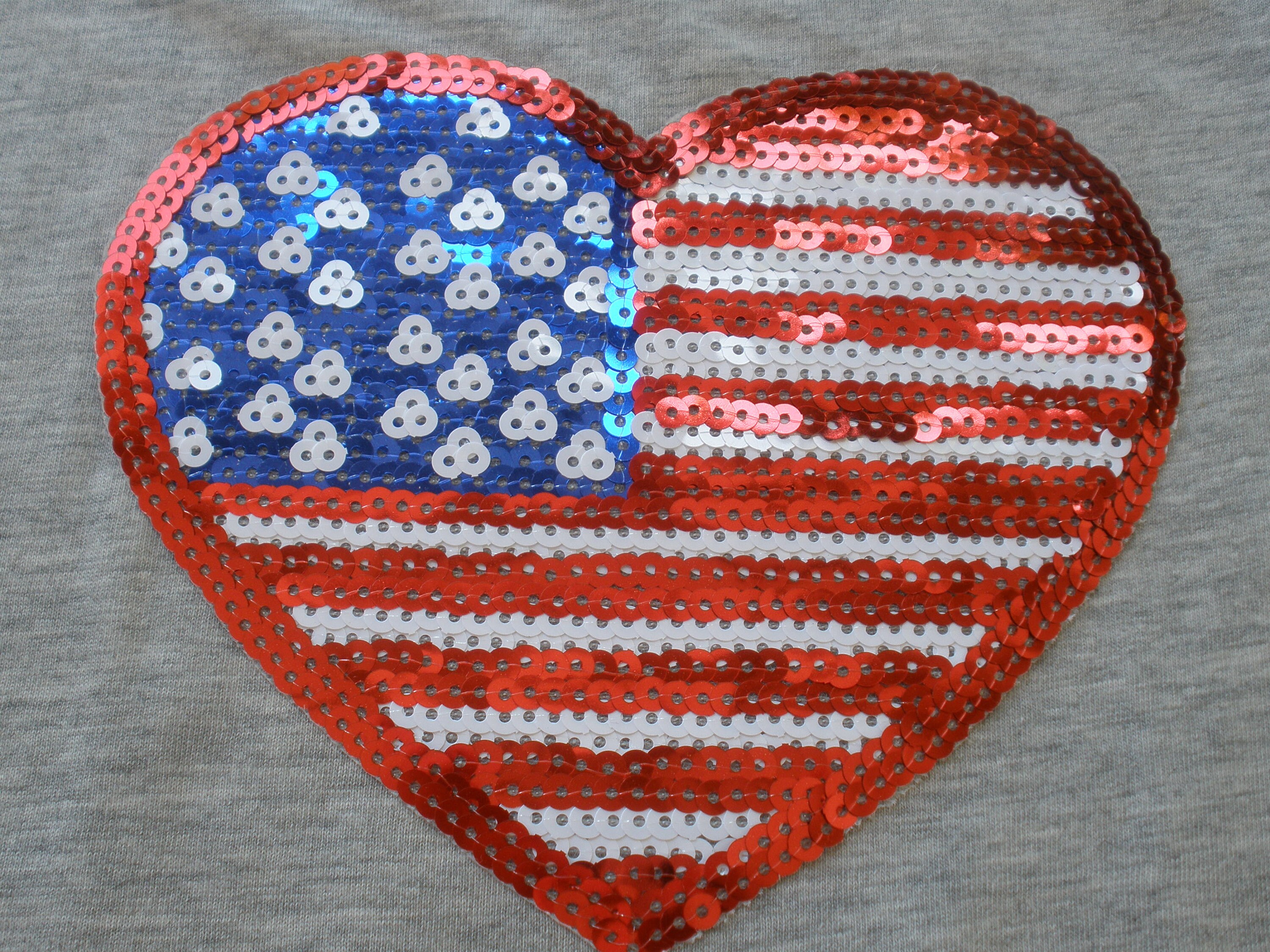 Sequin Heart Applique Iron-on Stars & Stripes Red White Blue Embellish ...
