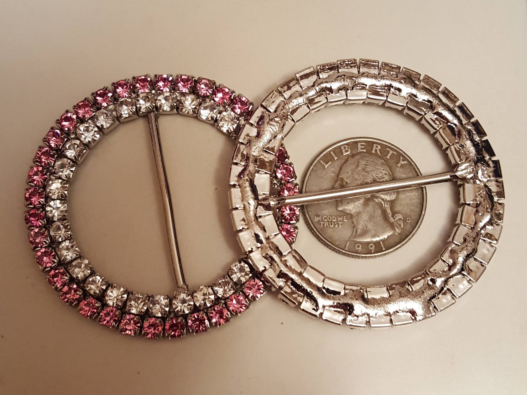 35MM Round Double Rhinestone ribbon slider buckle pink or | Etsy