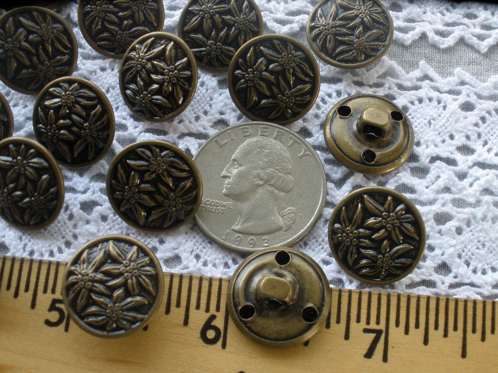 Antique Bronze Metal Shank Buttons Flower Pattern Size 24L (5/8" 15MM ...