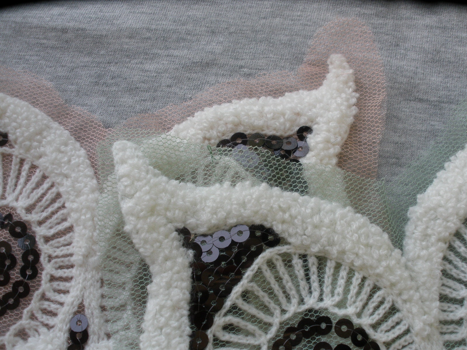 Textured Ivory & black sequin Owl applique embroidered on | Etsy