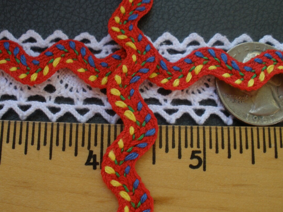 Embroidered Cotton Featherstitch Rick Rack Trim Red Yellow Green Blue ...