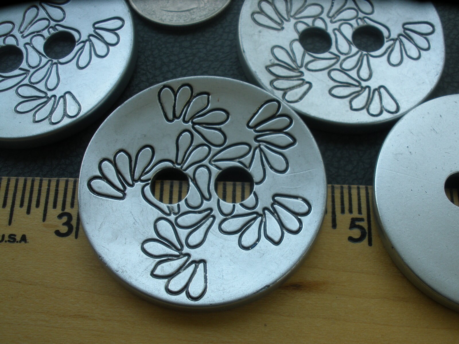 Extra Large 43MM Matte Silver Buttons Black Etched Floral | Etsy