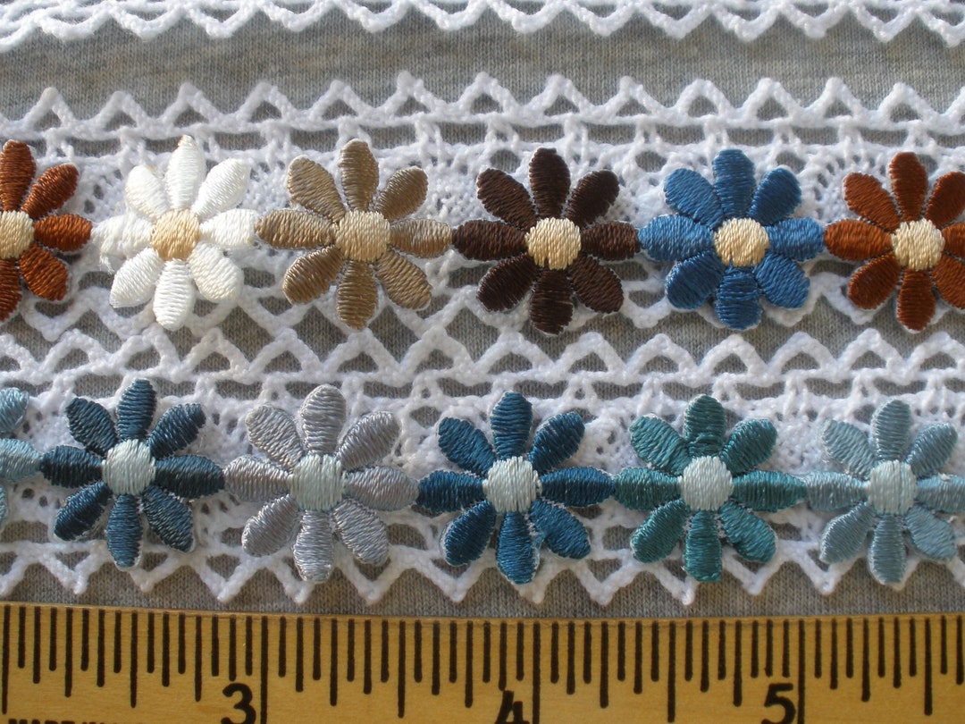 5.8 Yards Multi-color Daisy Chain Iron on Applique Trim 3/4" Wide Teal ...