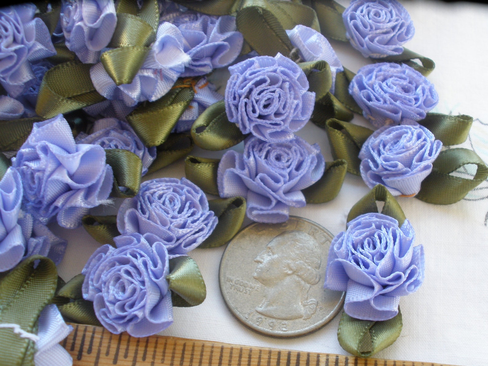 Lavender Ribbonwork Flowers Cabbage Ribbon Roses .75" Embellish T-shirt ...