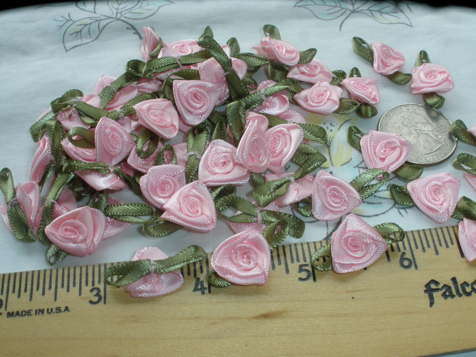 Tiny Petal Pink Satin Ribbonwork Flowers Rosettes Hand Sewn | Etsy