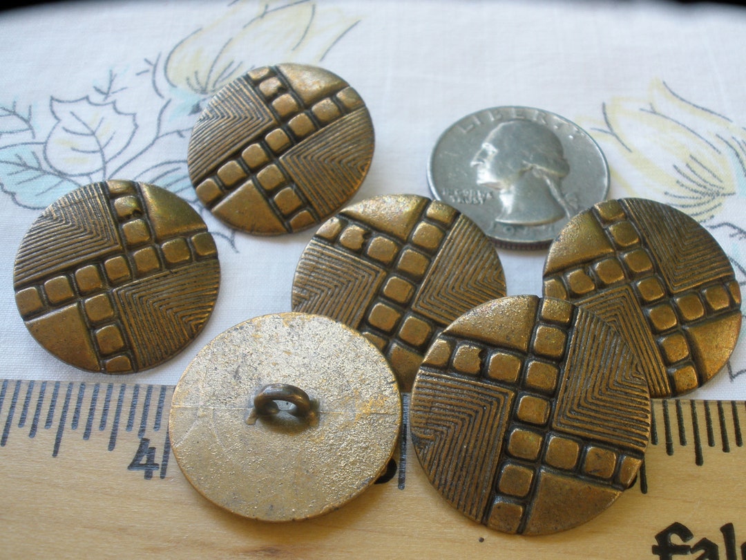 Geometric Buttons Antique Brass Color Art Deco Pattern Metal Shank 40L ...