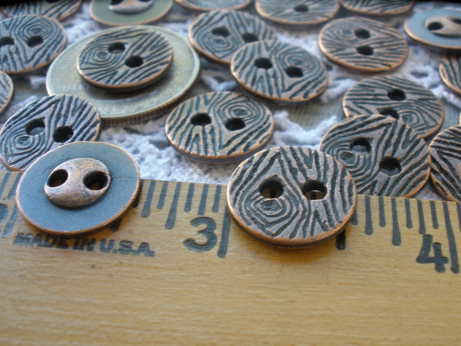 Stamped Wood Pattern Metal Buttons 15MM 24L 5/8" Antique Copper Color ...