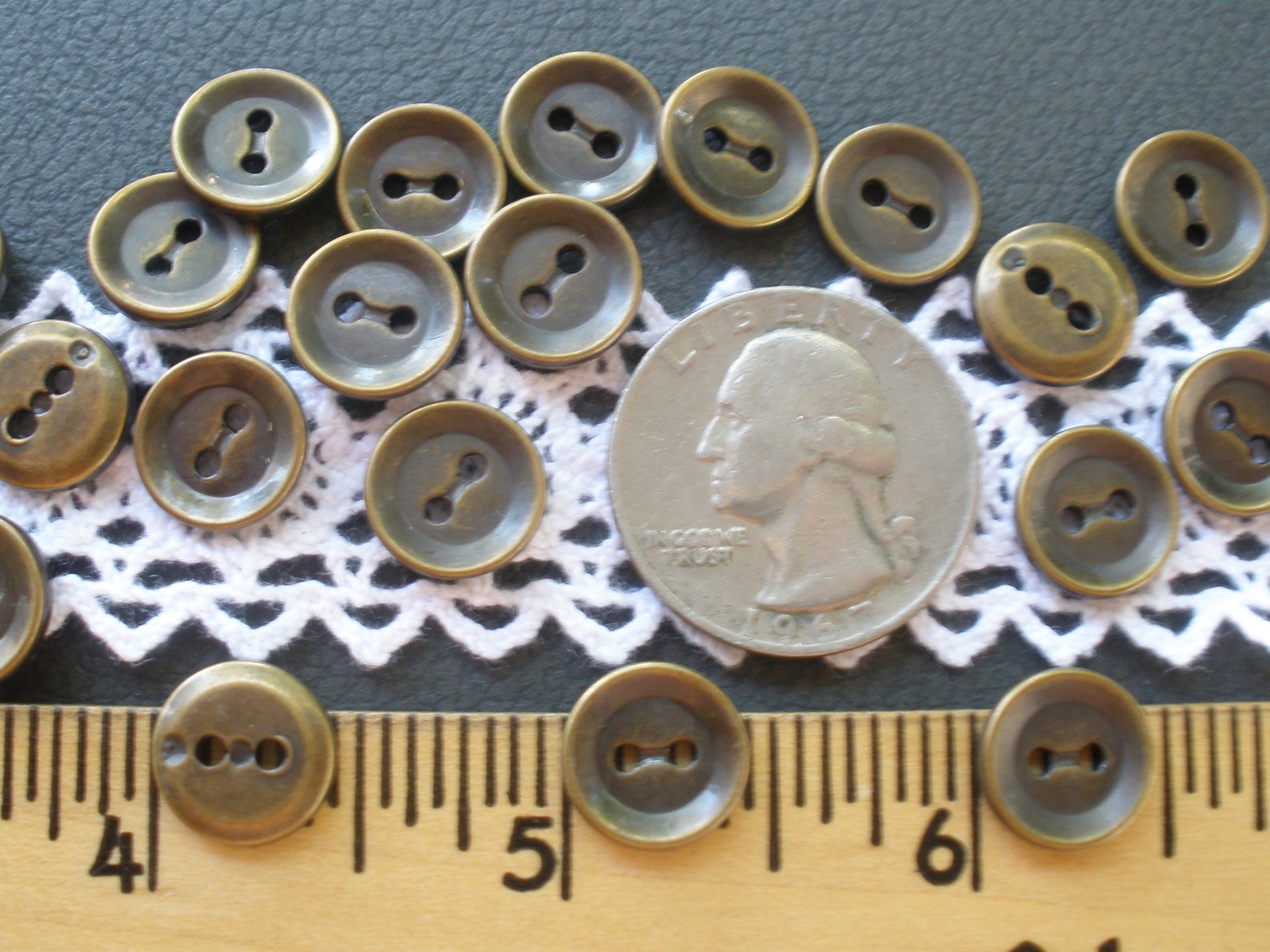 11MM Antique Brass Tone Plastic Buttons 7/16" 18L 2 Hole Sew-on Classic ...