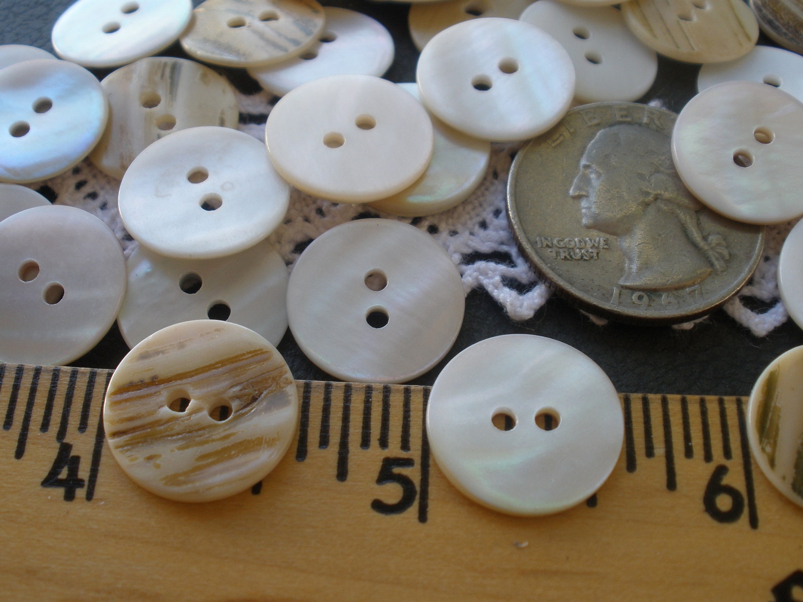 MOP Buttons Classic 15MM Polished White Real Shell 24L 5/8" Green Back ...