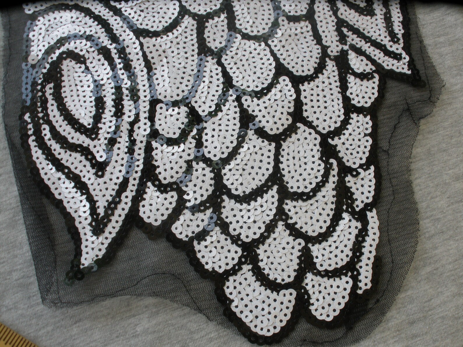 Large Black & White Sequin Owl Applique on black Tulle | Etsy