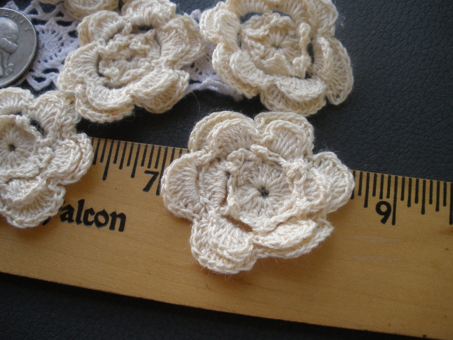 Natural Color Cotton Crochet 2 Layer Flowers 35MM to 38MM Wide Handmade ...