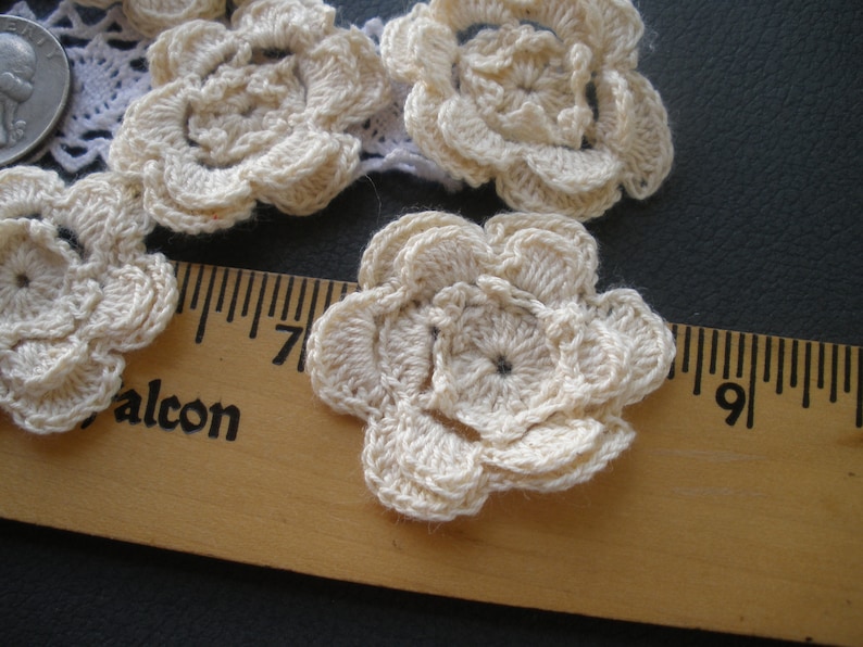 Natural Color Cotton Crochet 2 Layer Flowers 35MM to 38MM Wide Handmade ...