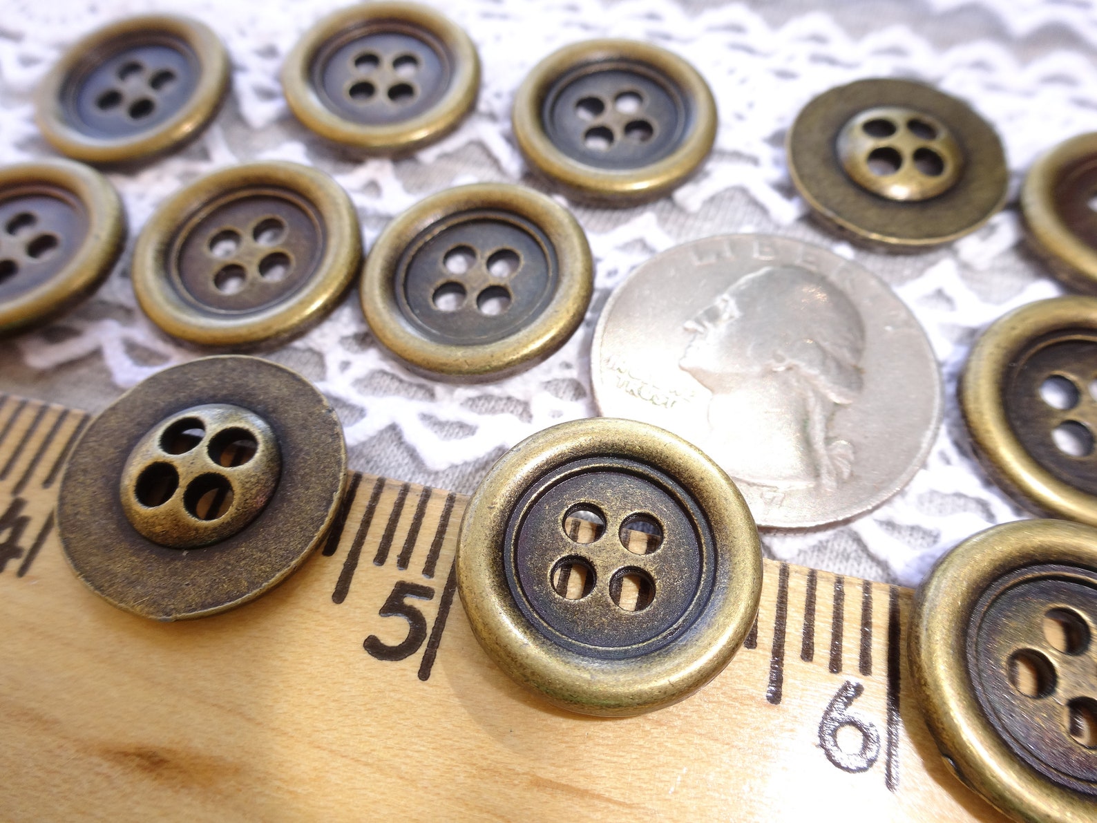 Bronze Color Metal Shirt Buttons 28L 17.5mm 11/16" 4 Hole Double Rim ...