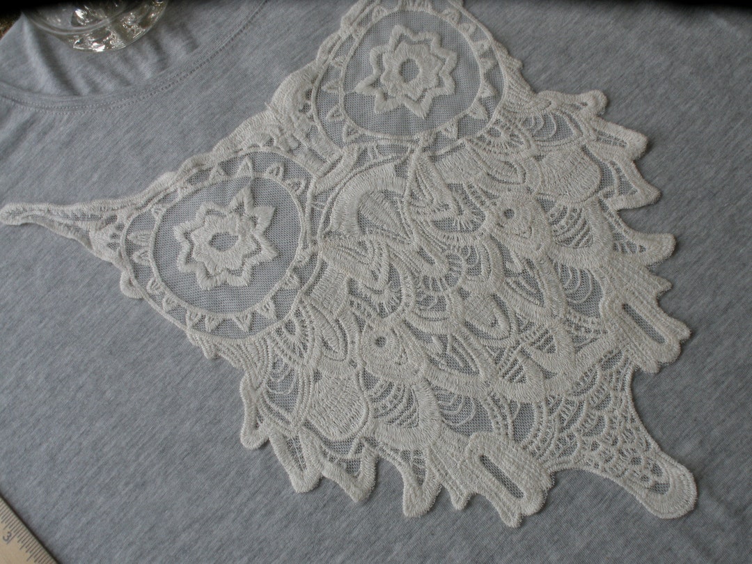 Ivory Owl Applique Embroidered on Net Lace 9" X 14" Large Embellishment ...