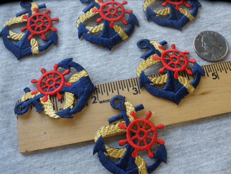 Anchor Wheel & Rope Iron on Patches Dark Navy Red Metallic | Etsy