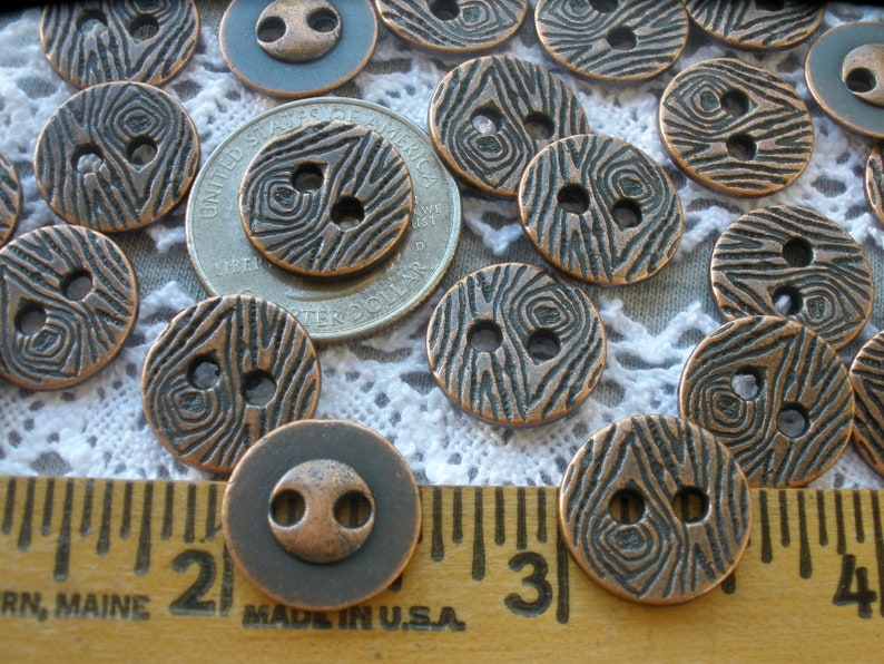 Stamped Wood Pattern Metal Buttons 15MM 24L 5/8" Antique Copper Color ...