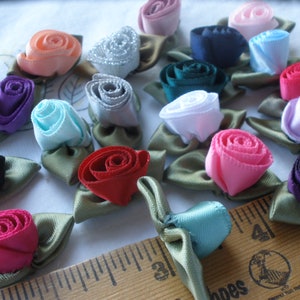 Satin Ribbon Roses Hand Sewn Appliques 20 Pieces Each a Different Color ...