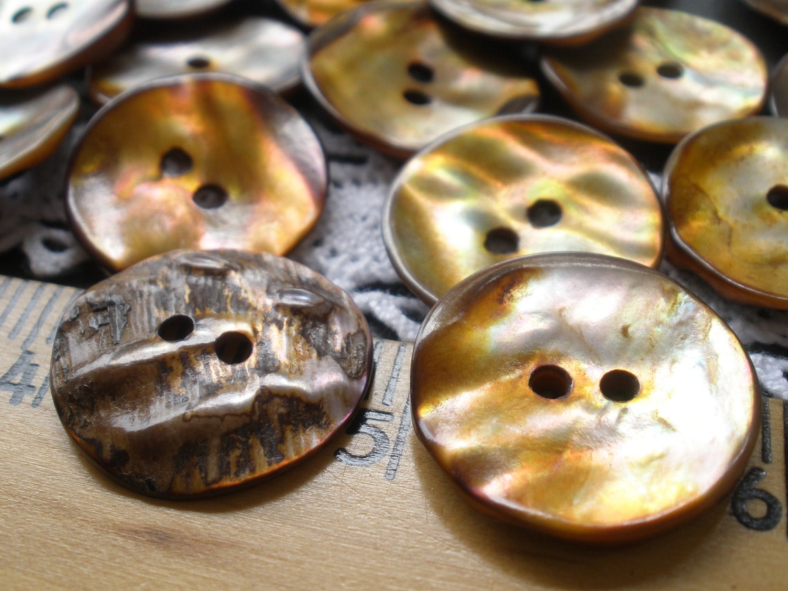 Gold Tone Dyed MOP Shell Buttons 22MM 36L 7/8" Pearl 2 Hole Sew on 6 ...