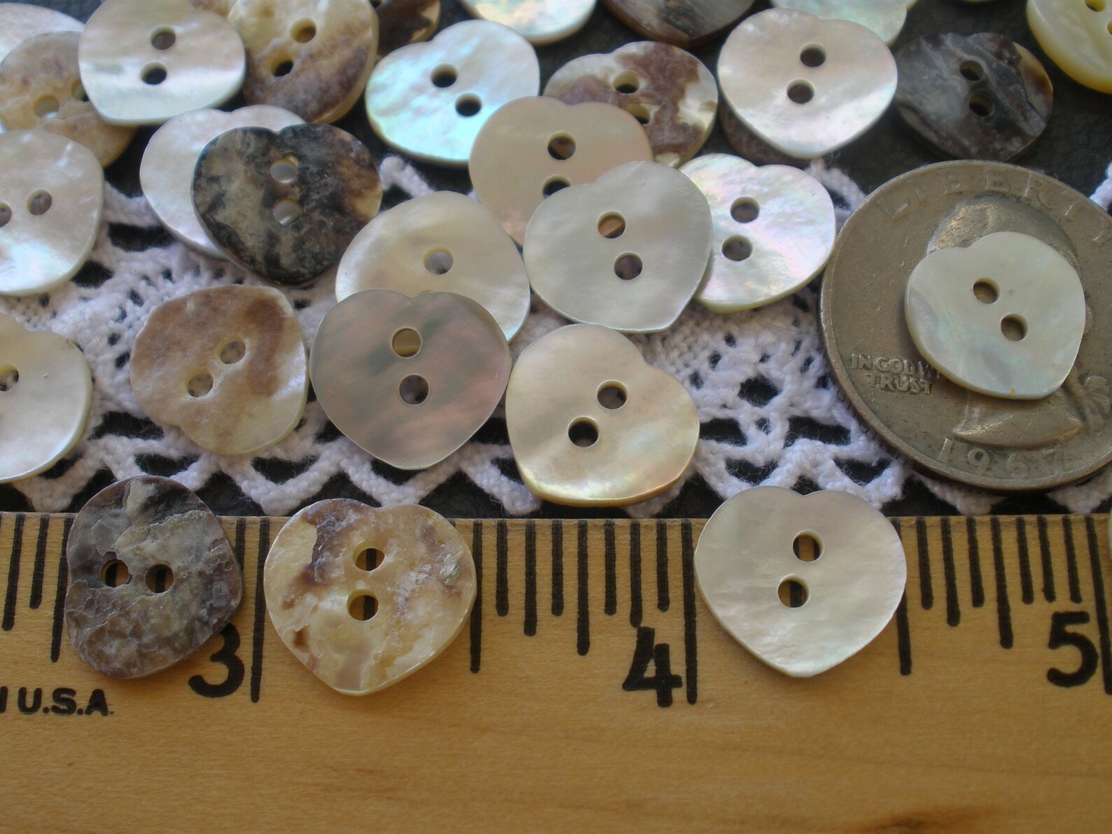 Heart Shape 13MM MOP Shell Buttons Natural Pearly 1/2" Size 20L ...