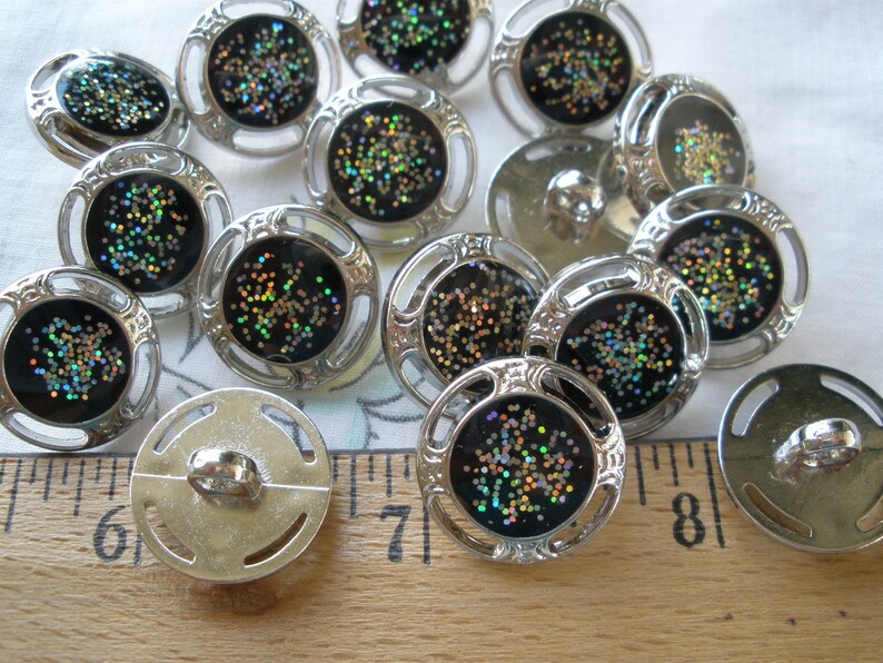 Glitter sparkle buttons black center silver shank 30L | Etsy