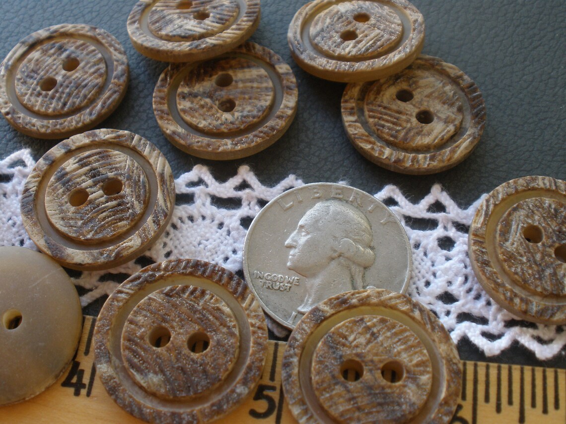 23MM Carved Textured Plastic Buttons Faux Wood Look 2 Hole Scrapbook ...