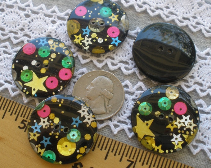 30MM Large Colorful Sequin Starts & Flowers Coat Buttons Thick 2 Hole ...