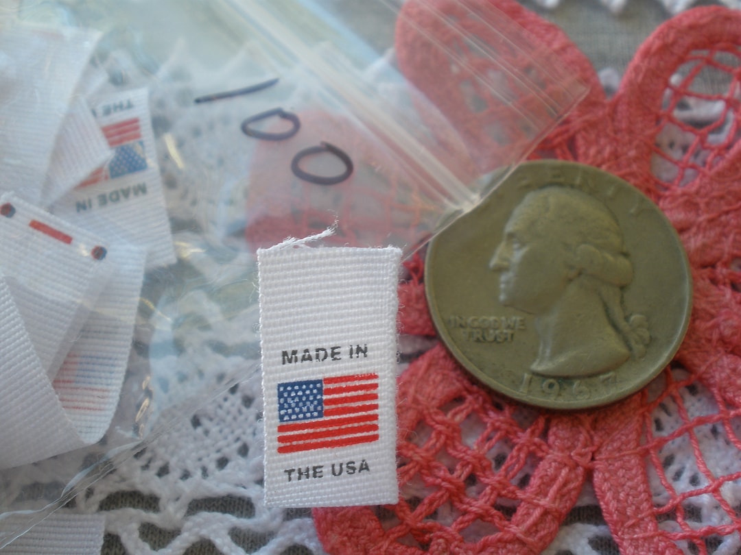 100 MADE IN U.S.A. Tags American Flag Labels Very Small Printed Garment ...