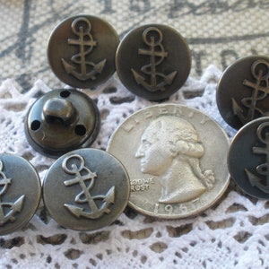 15MM Dull Silver Gunmetal Tone Anchor Pattern Buttons Shank Hollow ...