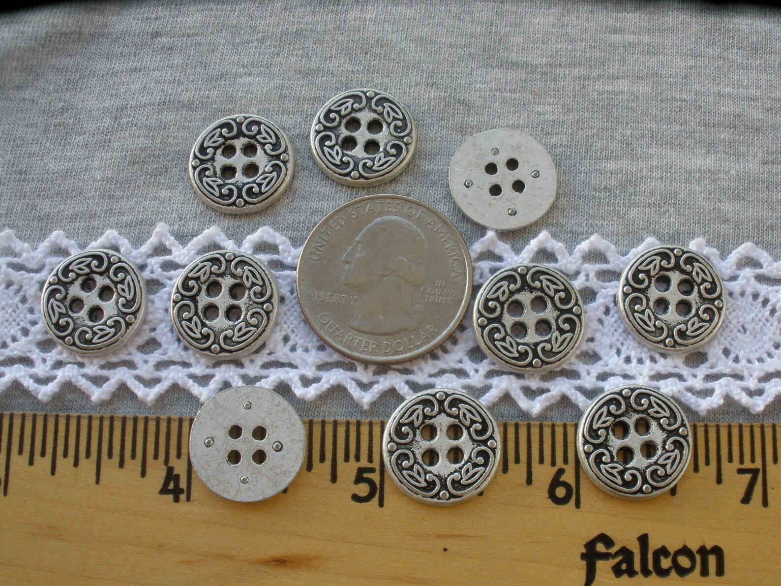 Matte Antique Silver Floral Shirt Buttons 24L 15mm 5/8" 4 Hole Sew on ...