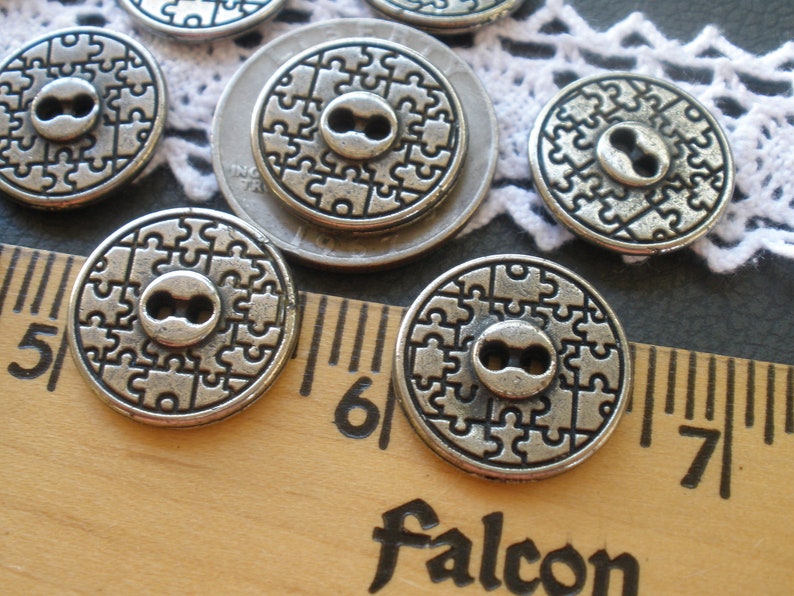 18MM Antique Silver Puzzle Pattern Reversible Shirt Buttons Metal Sew ...