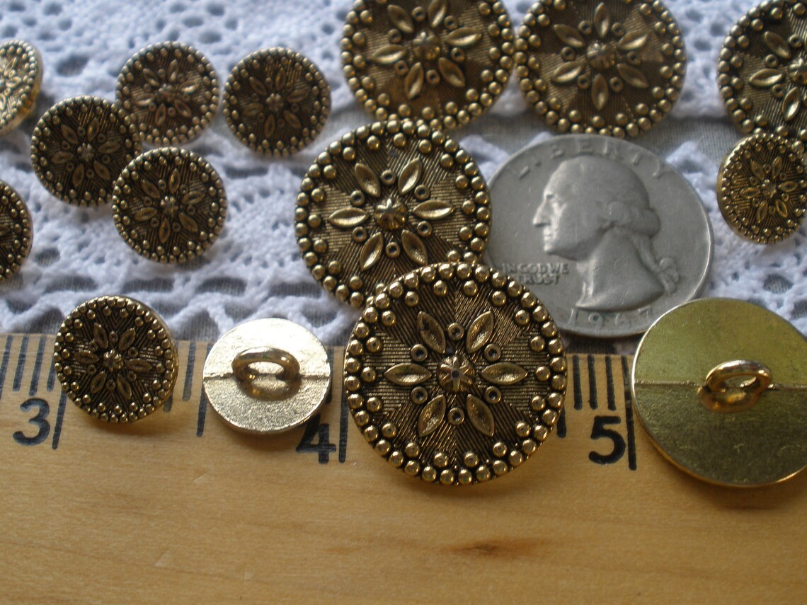 Floral Pattern Metal Shank Buttons Antique Gold Sizes - Etsy
