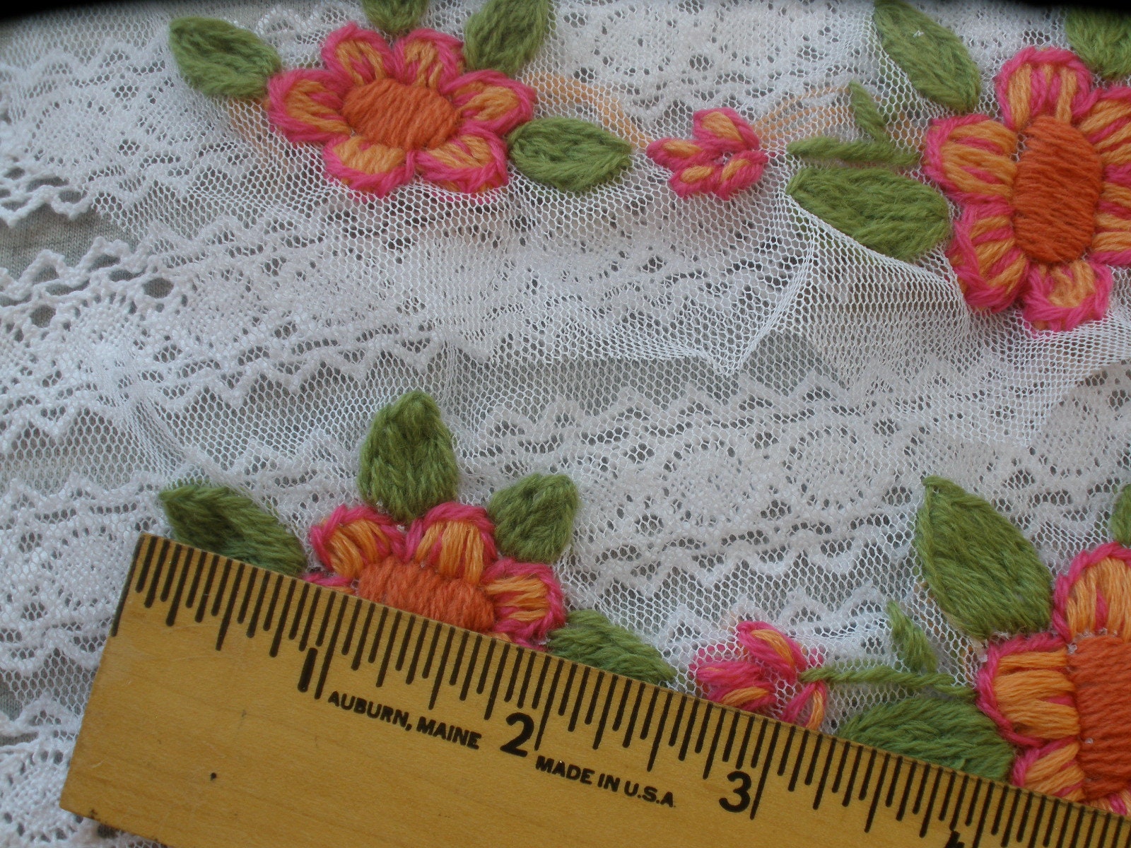 Embroidered Multi-color Yarn Flowers Applique on net 8.5 | Etsy