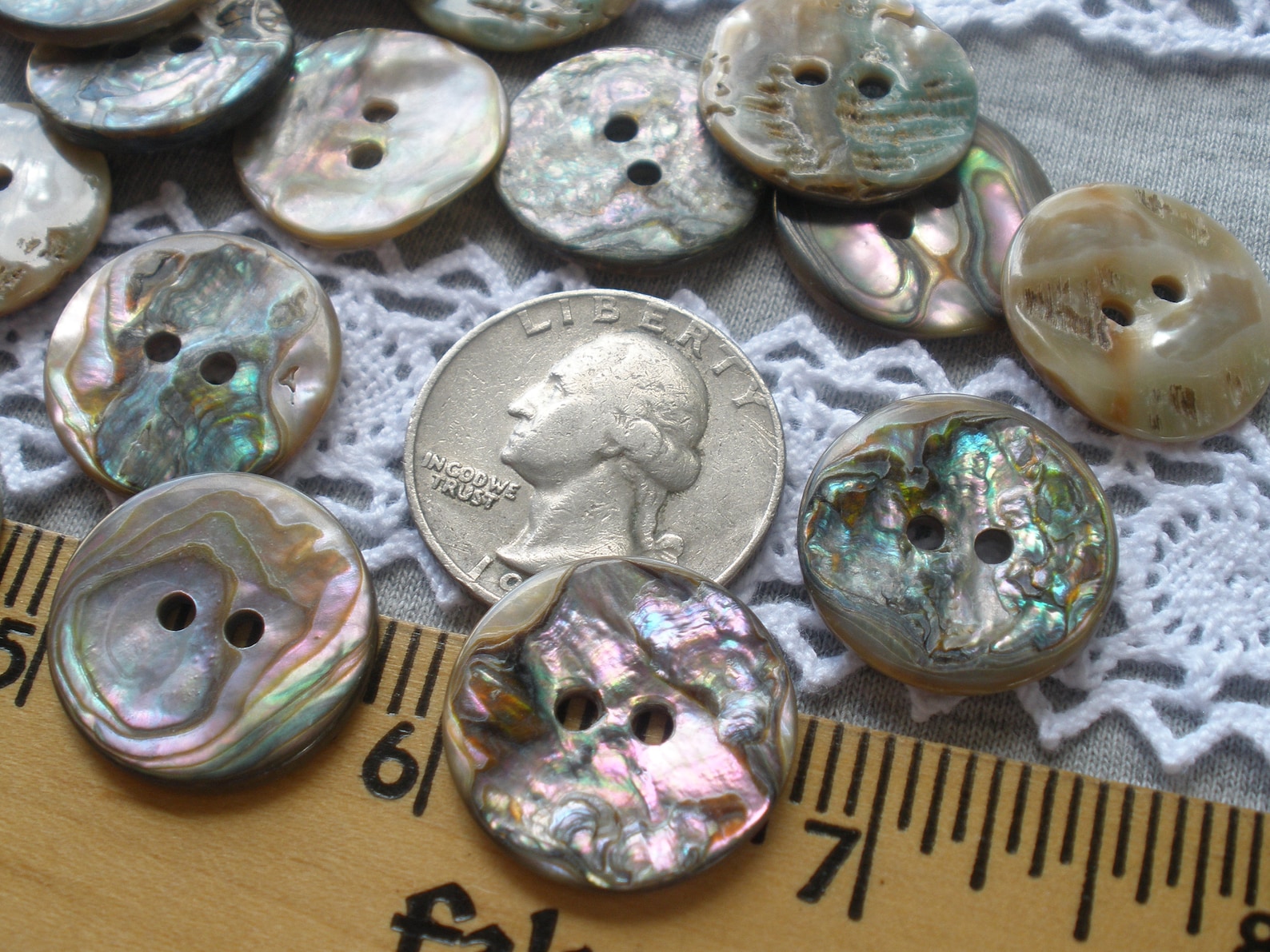20MM Abalone Shell Buttons Natural 13/16" 32L Pearly Rainbow MOP Sewing ...