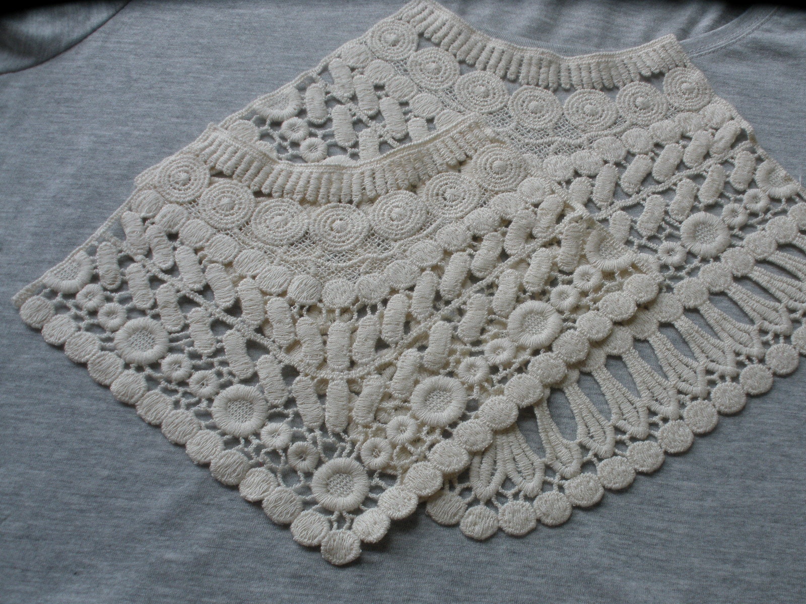 Medium or Large Boho Embroidered Neckline Applique Natural Color ...