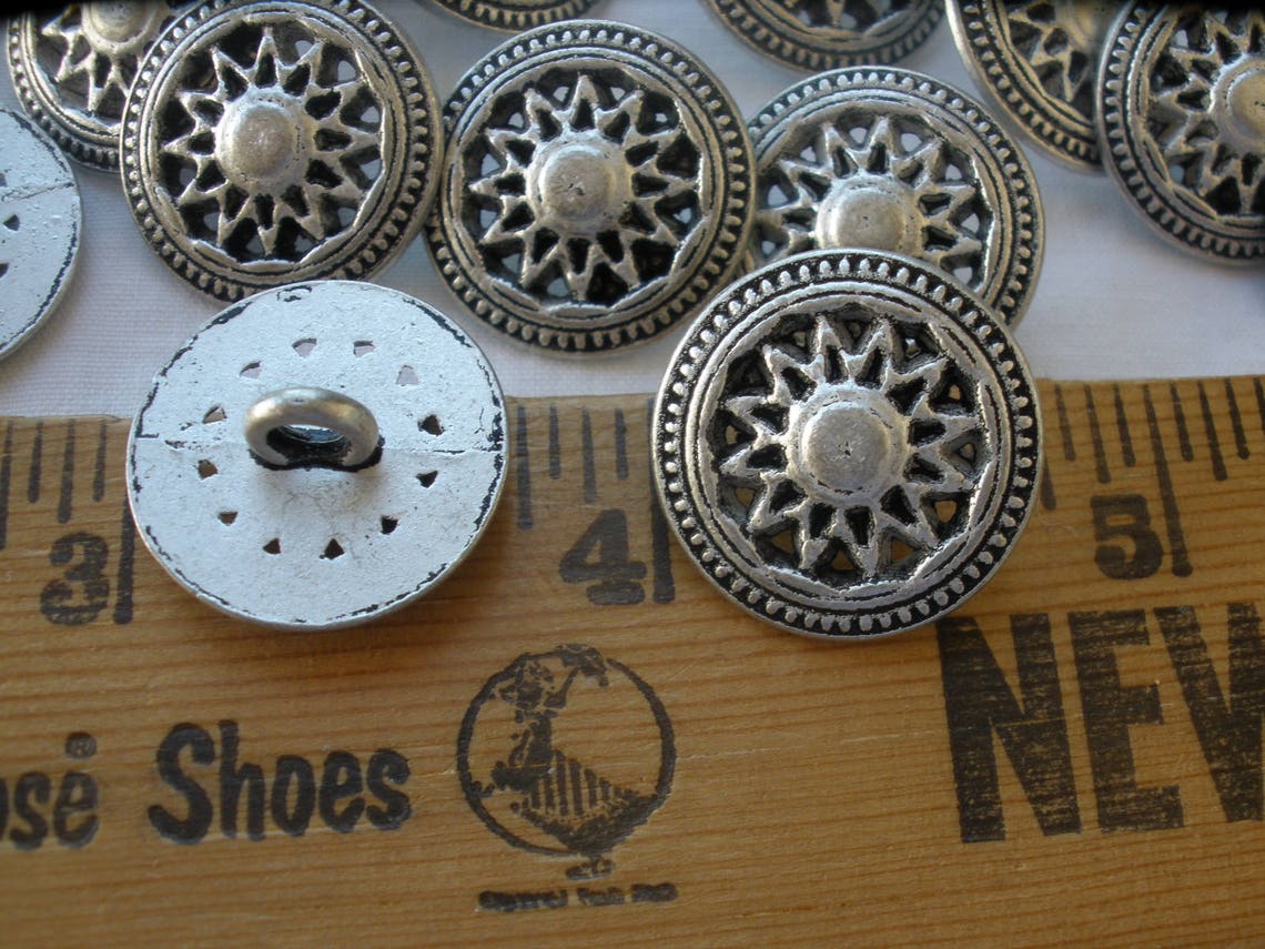 Pierced Metal Filigree Sun Buttons 3/4" Shank (19MM 30L) Antique Silver ...