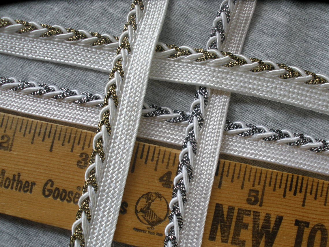 Gold or Silver Metallic with black & Ivory Braided Piping Lip | Etsy