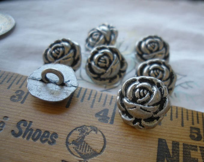 Vintage Pewter Color Roses Metal Shank Buttons Size 24L (5/8" 15MM ...