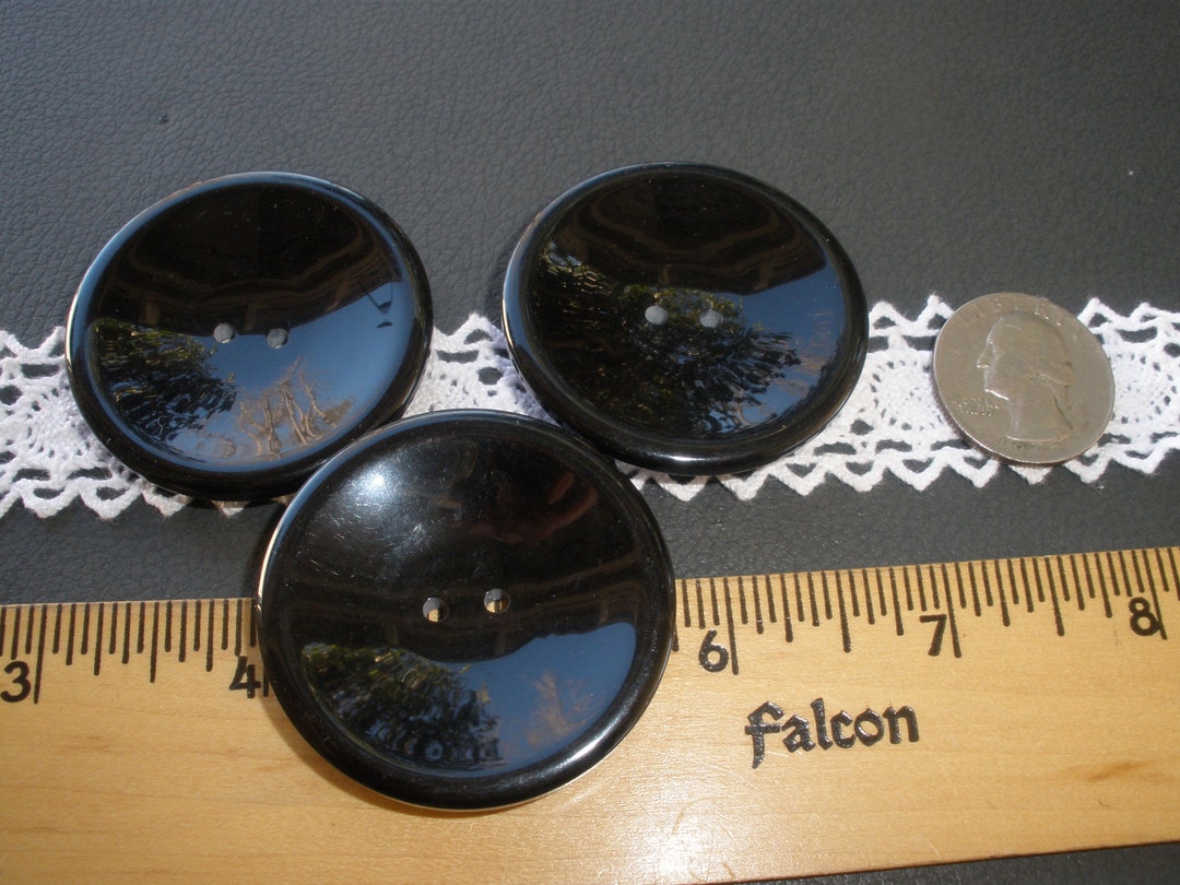 44MM Shiny Black Concave Coat Buttons Extra Large 70L 1.75" Sew on 2 ...