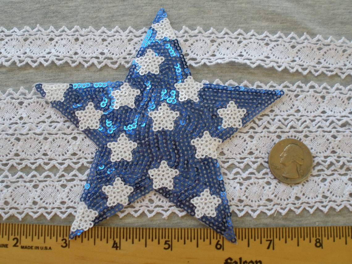 Sequin Star Applique Blue With White Small Stars Sew on Iron | Etsy