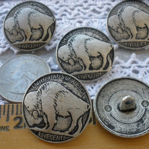 Buffalo Nickel Buttons Coin Replica Metal Shank 25MM 1 Inch Concho ...