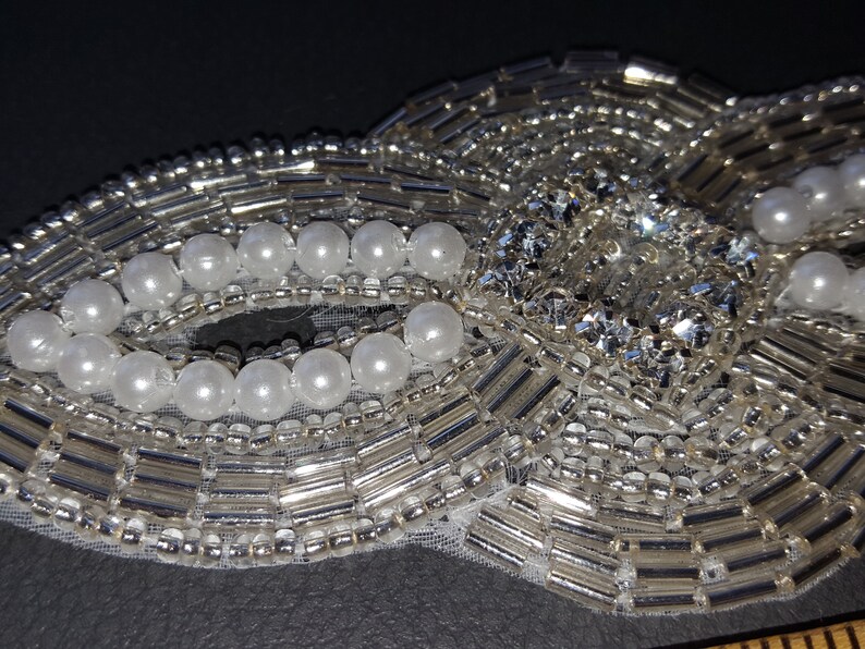 Beaded Applique Embellishments Clear Rhinestone & Faux Pearl Costume ...