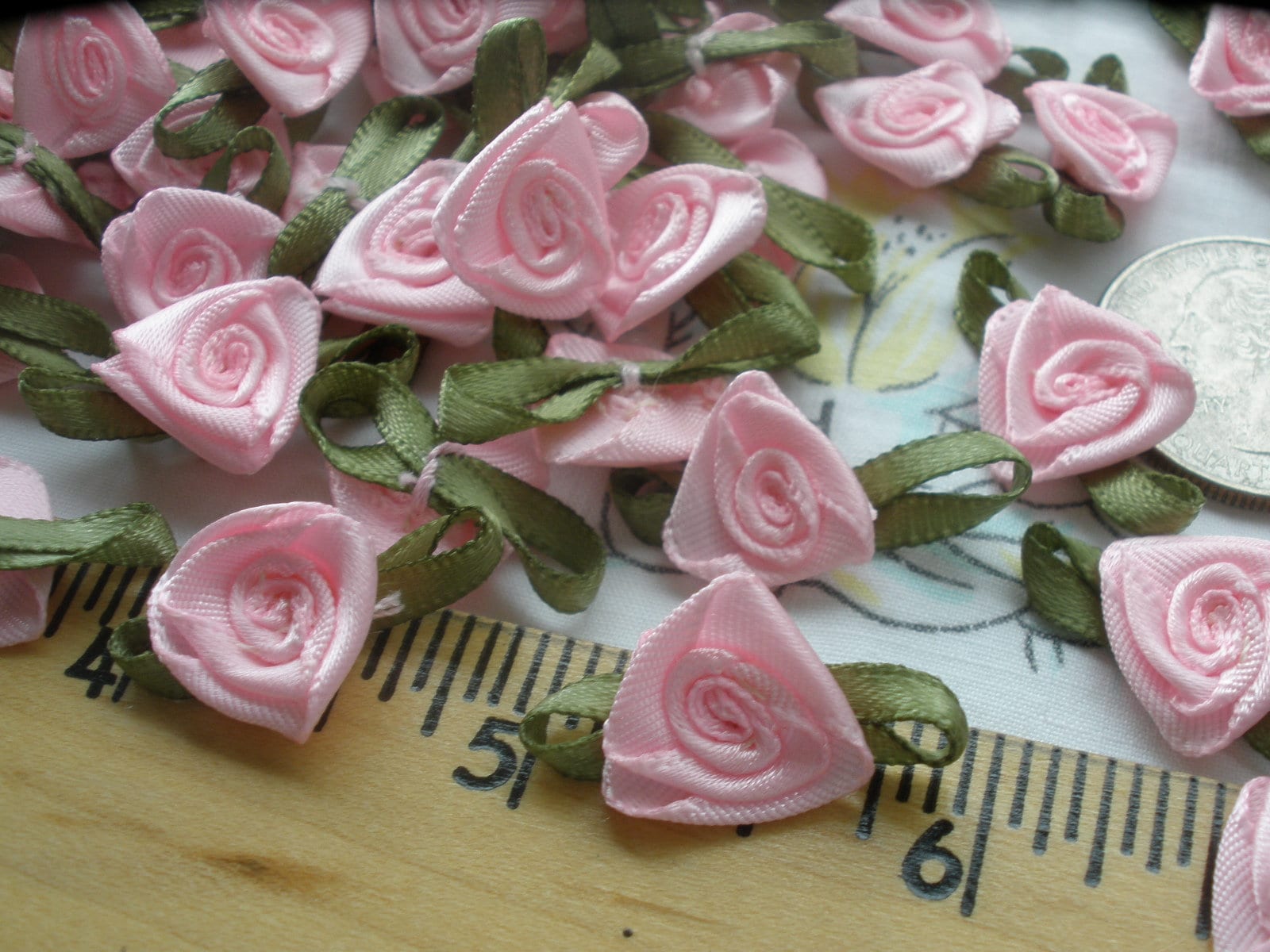 Tiny Petal Pink Satin Ribbonwork Flowers Rosettes Hand Sewn | Etsy