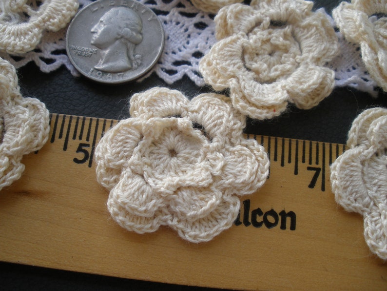 Natural Color Cotton Crochet 2 Layer Flowers 35MM to 38MM Wide Handmade ...