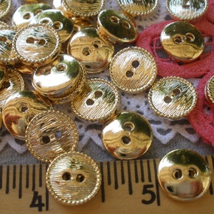 13MM Shiny Gold Textured Buttons Metallic Plastic 2 Hole Sew on 20L 1/2 ...