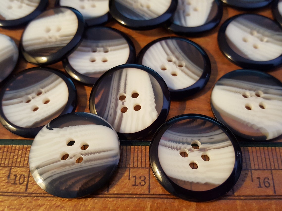 23MM Black White & Clear Horn Effect Plastic Buttons 36 Pieces Shiny ...