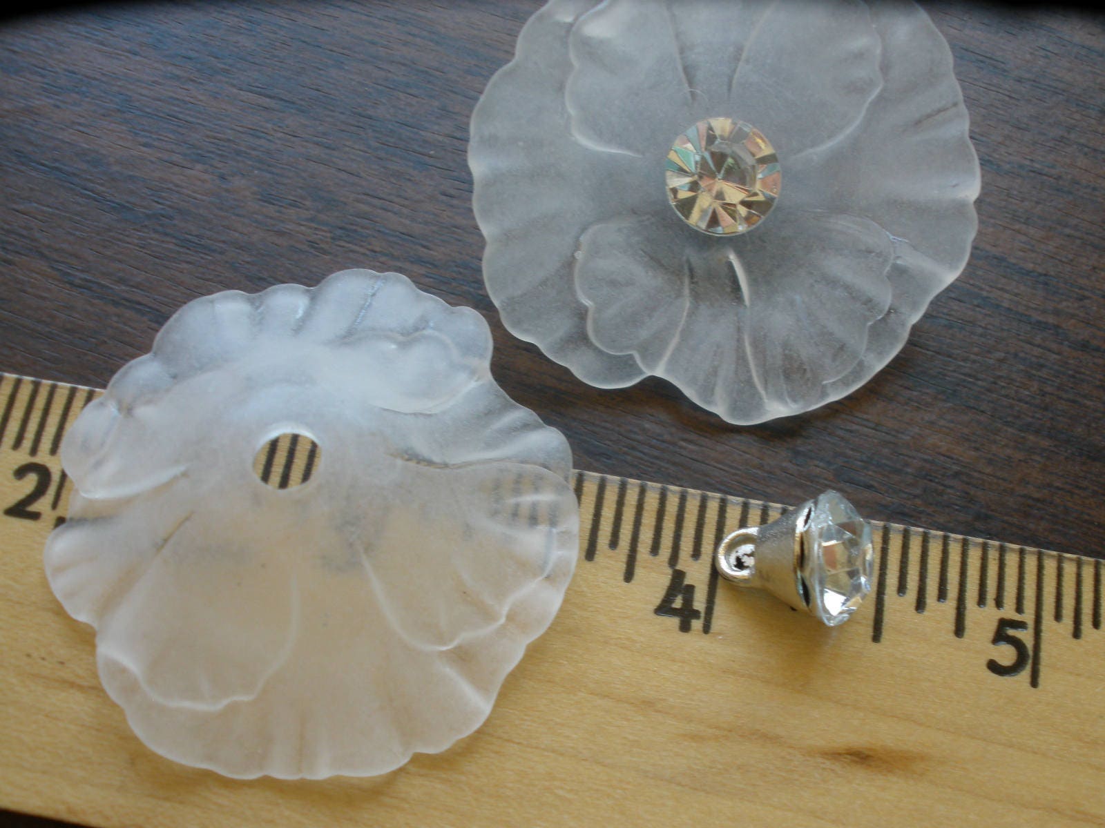 40MM Frosted Acrylic 3D Flower Buttons 10MM Rhinestone Center 1 5/8 ...