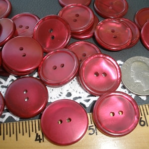 Shiny Red Buttons 18 Plastic 7/8" 23MM 36L 2 Hole Sew-on Crafts Flat ...