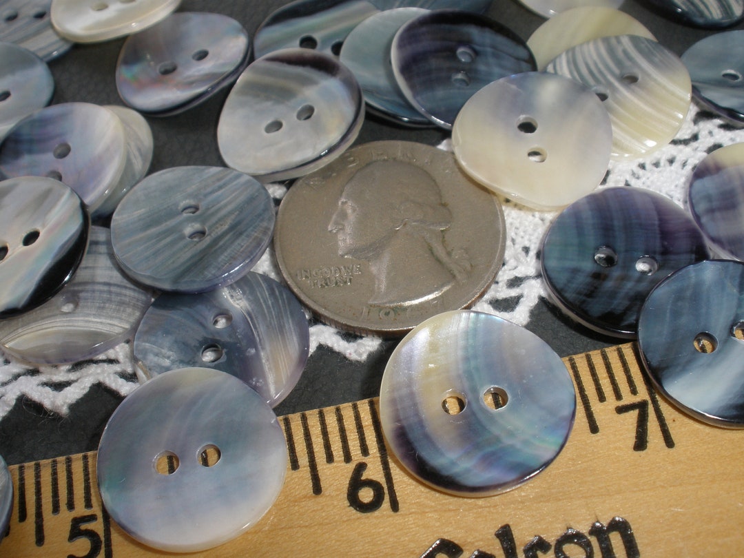 17MM Blue Mussel Shell Buttons 28L 11/16" MOP Pearl 2 Hole Sew on 13 ...