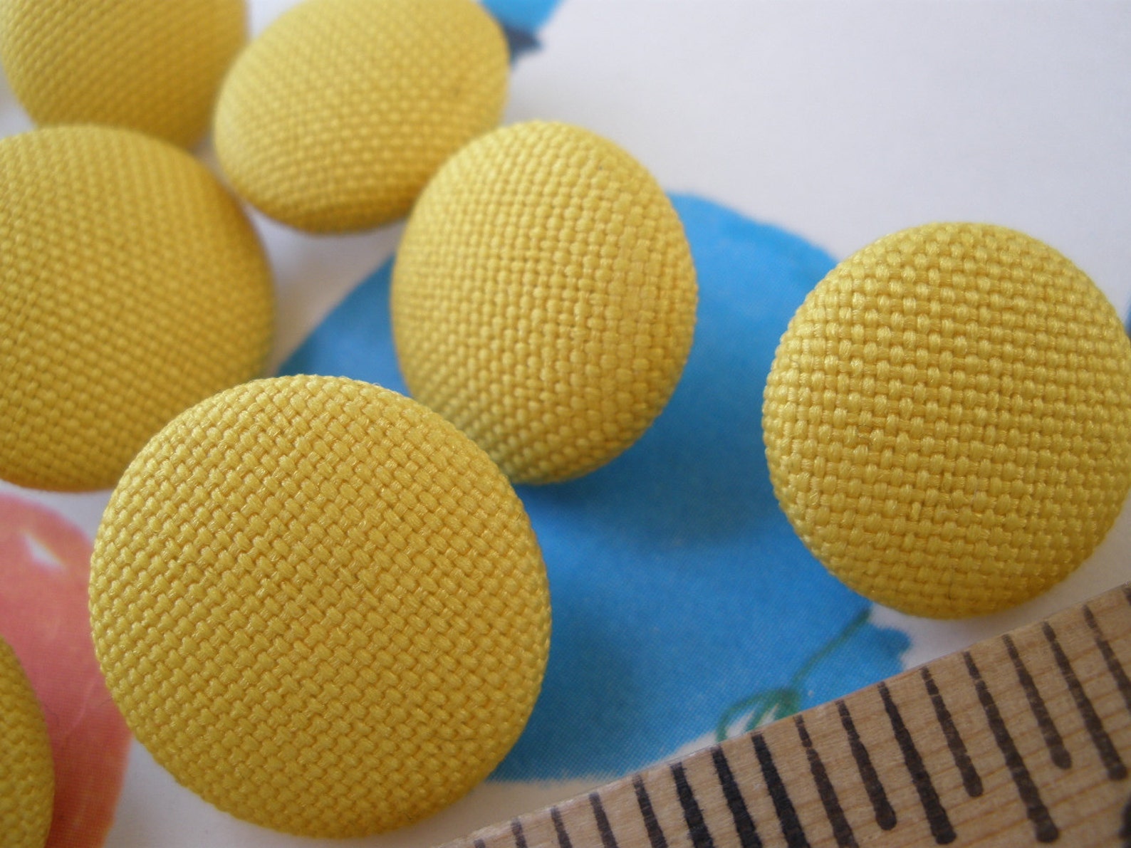 Sunshine Yellow Fabric Cover Buttons -11 Cloth Covered Shank Buttons 2 ...