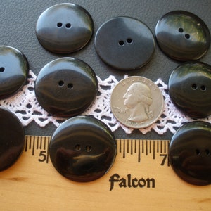 Cool Vintage Basic Black Buttons 9 Coat Size 28MM Plastic 1 1/8" 45L 2 ...